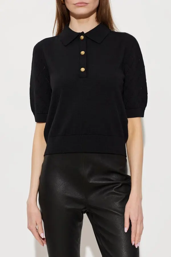 Balmain Wool Polo With Gold Button Detail