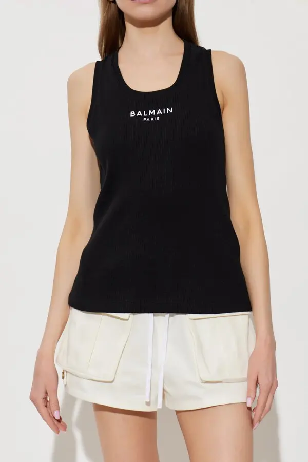Balmain Ribbed Knit Tank Top With Embroidered Logo