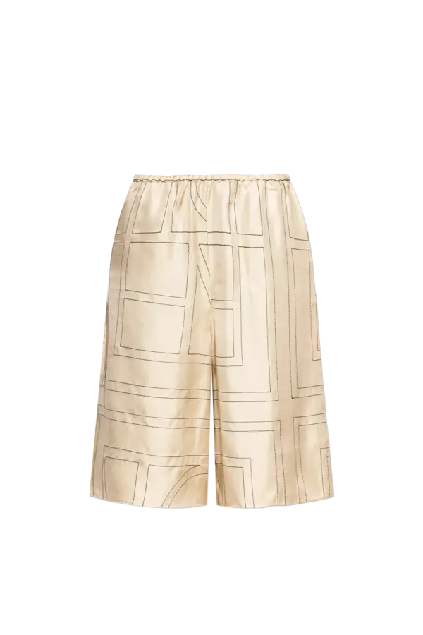 TOTEME Silk Geometric Print Relaxed Fit Thigh Length Shorts
