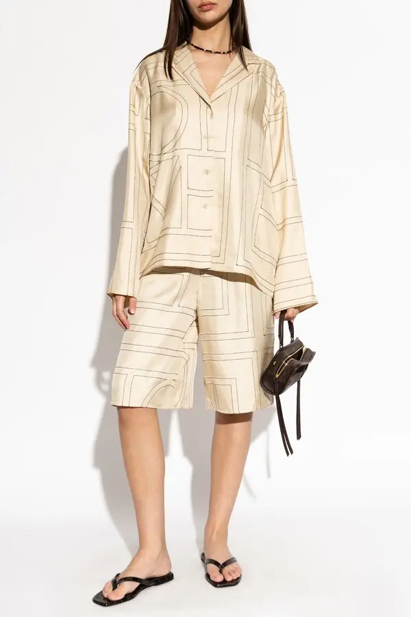 TOTEME Silk Geometric Print Relaxed Fit Thigh Length Shorts
