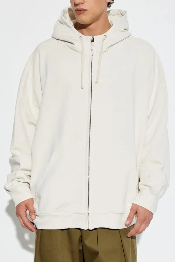 MAISON MARGIELA Oversized Zip-up Hoodie With Numerical Embroidery - Cream