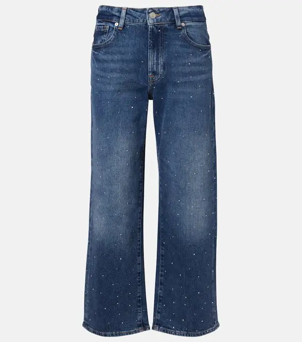 7 For All Mankind Stovepipe Embellished Straight Jeans - Blue
