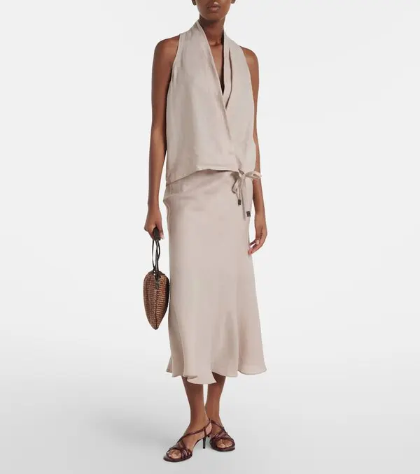 Brunello Cucinelli Linen Midi Skirt