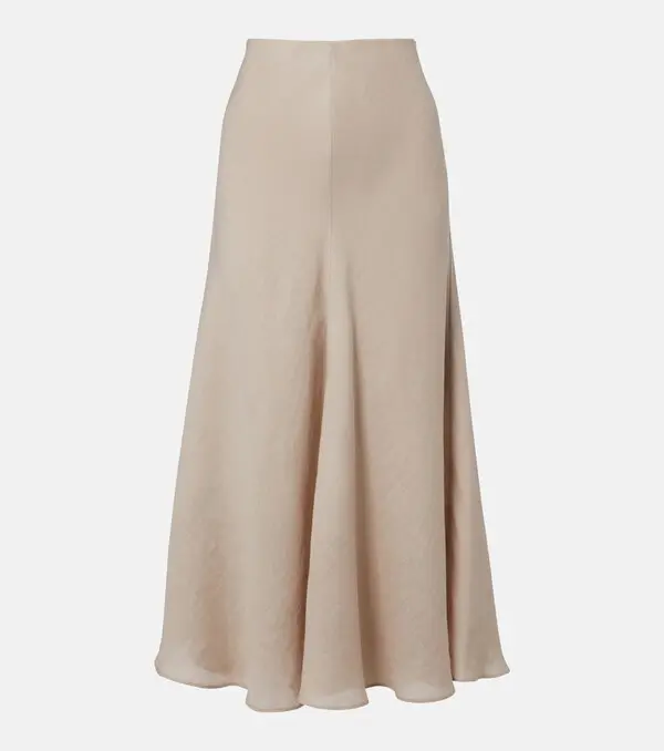 Brunello Cucinelli Linen Midi Skirt - Beige