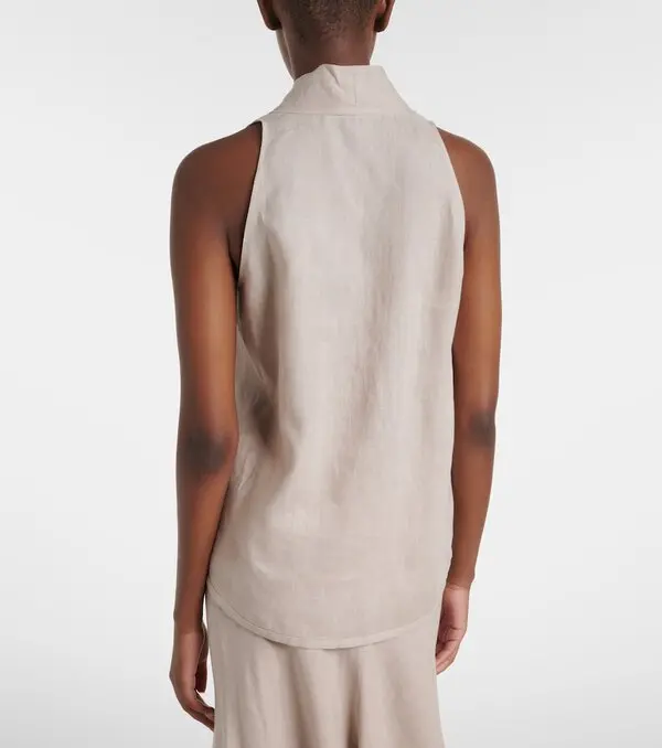 Brunello Cucinelli Monili Halterneck Linen Wrap Top - Beige