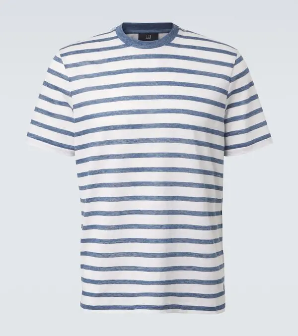 Dunhill Striped Linen And Cotton T-shirt - White