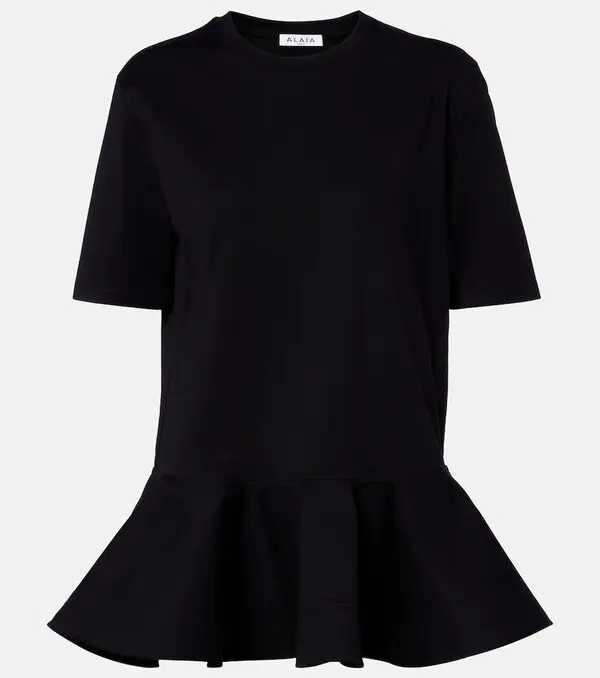 Alaïa Peplum Cotton Jersey T-shirt - Black