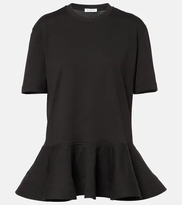 Alaïa Peplum Cotton Jersey T-shirt - Black