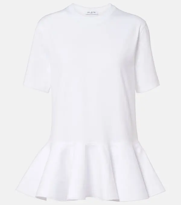 Alaïa Peplum Cotton Jersey T-shirt - White