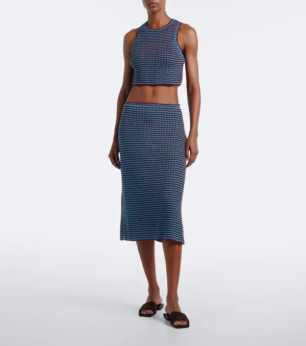 Alaïa Crochet Cotton Pencil Skirt - Blue