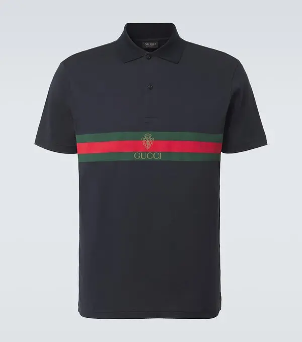 Gucci Web Stripe Cotton Jersey Polo Shirt - Blue