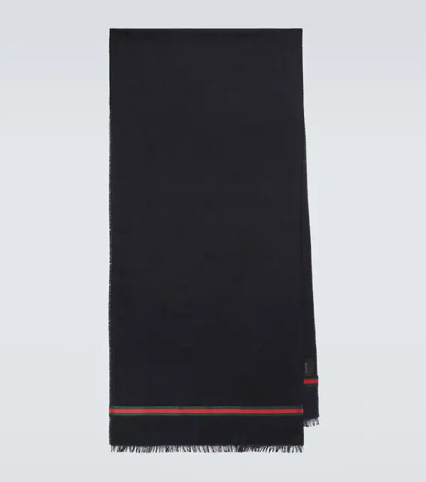 Gucci Web Stripe Wool And Silk Scarf - Blue