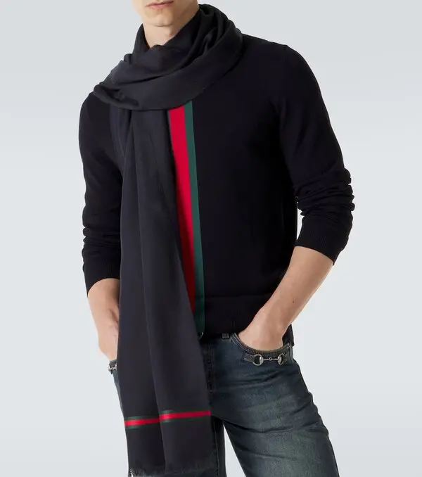 Gucci Web Stripe Wool And Silk Scarf