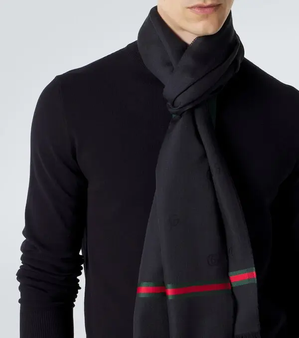 Gucci Web Stripe Wool And Silk Scarf