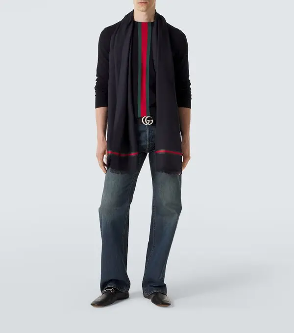 Gucci Web Stripe Wool And Silk Scarf
