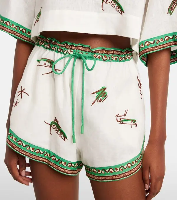 ALEMAIS Wanda Embroidered Linen Shorts - White