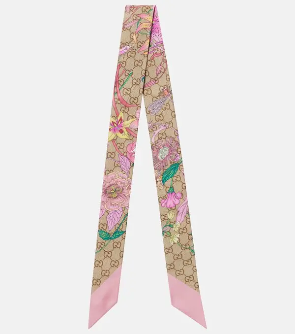 Gucci Gg Floral Silk Twill Scarf - Pink