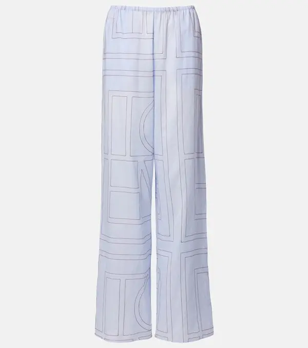 TOTEME Embroidered Cotton-blend Poplin Pajama Pants - Blue
