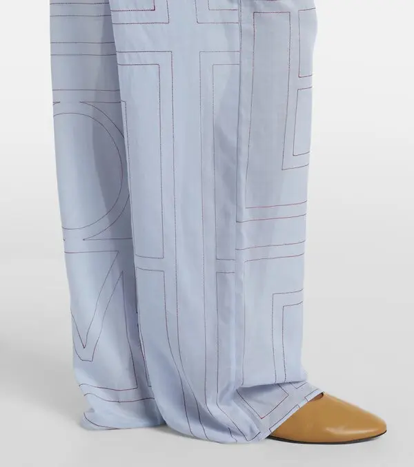 TOTEME Embroidered Cotton-blend Poplin Pajama Pants - Blue