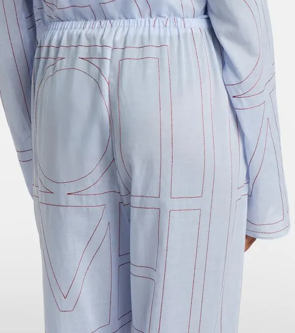 TOTEME Embroidered Cotton-blend Poplin Pajama Pants - Blue