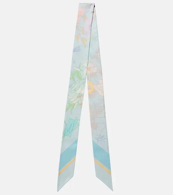 Gucci Floral Silk Twill Scarf - Blue