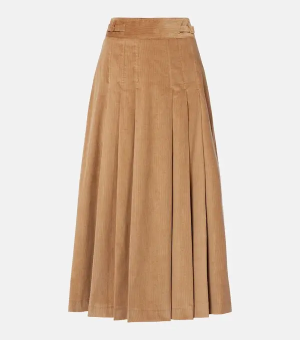 Gabriela Hearst Pleated Cotton Corduroy Midi Skirt - Beige