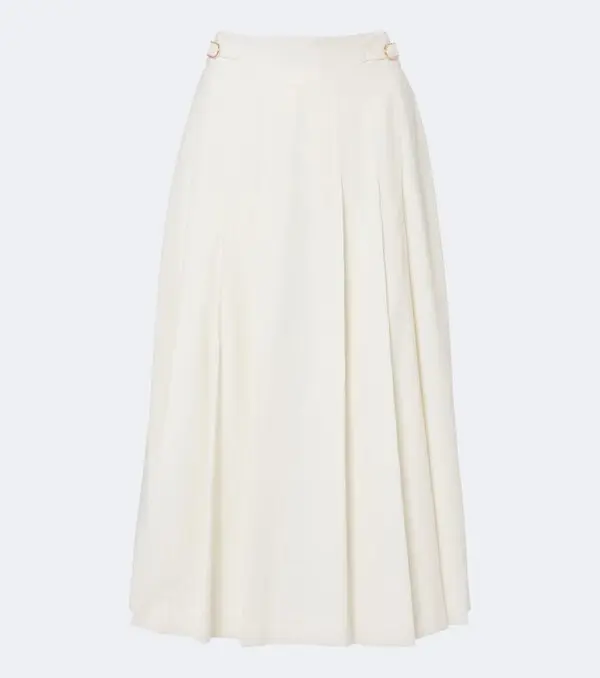 Gabriela Hearst Pleated Cotton Corduroy Midi Skirt - White