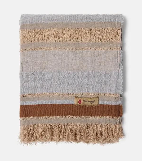 THE HOUSE OF LYRIA Xoroi Striped Jute And Wool-blend Throw - Blue