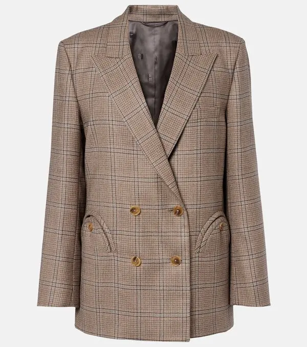 BLAZÉ MILANO Everynight Checked Double-breasted Wool Blazer - Beige
