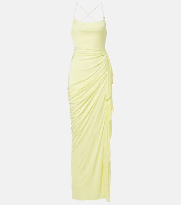 Versace Medusa Draped Jersey Gown - Yellow