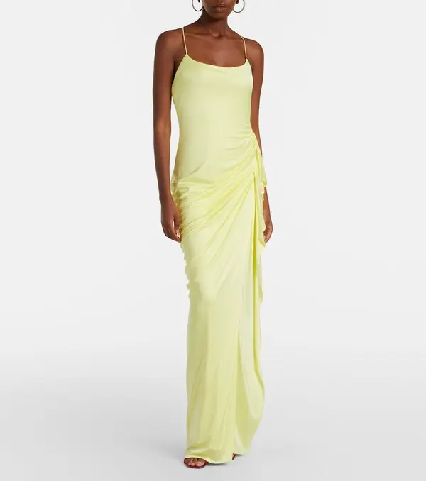 Versace Medusa Draped Jersey Gown - Yellow