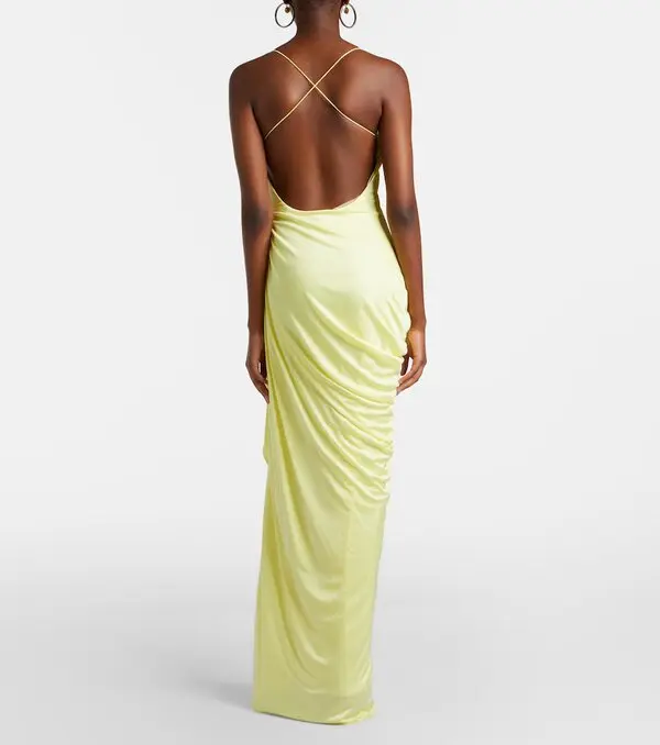 Versace Medusa Draped Jersey Gown - Yellow