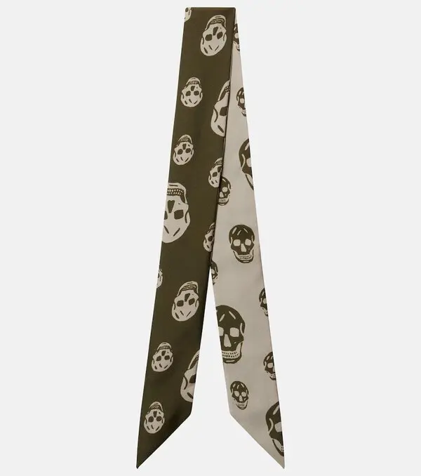 Alexander McQueen Skull Silk Twill Scarf - Green