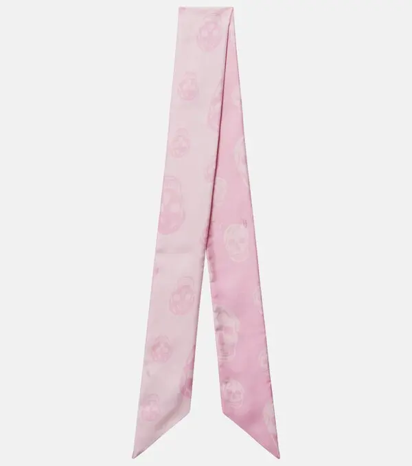 Alexander McQueen Skull Silk Twill Scarf - Pink