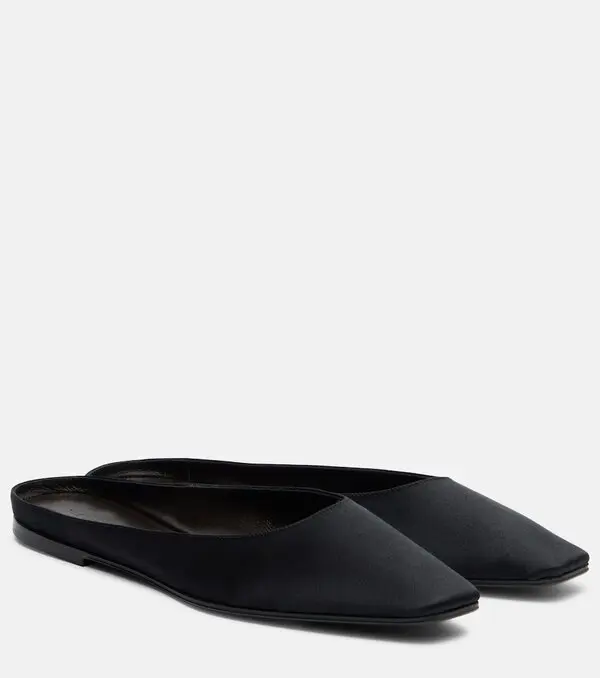 THE ROW June Satin Mules - Black