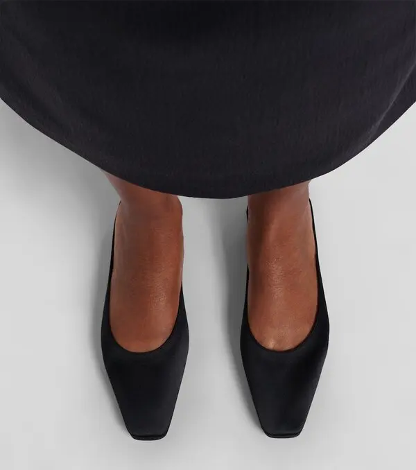 THE ROW June Satin Mules - Black