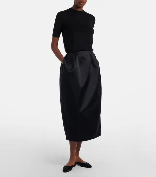 THE ROW June Satin Mules - Black