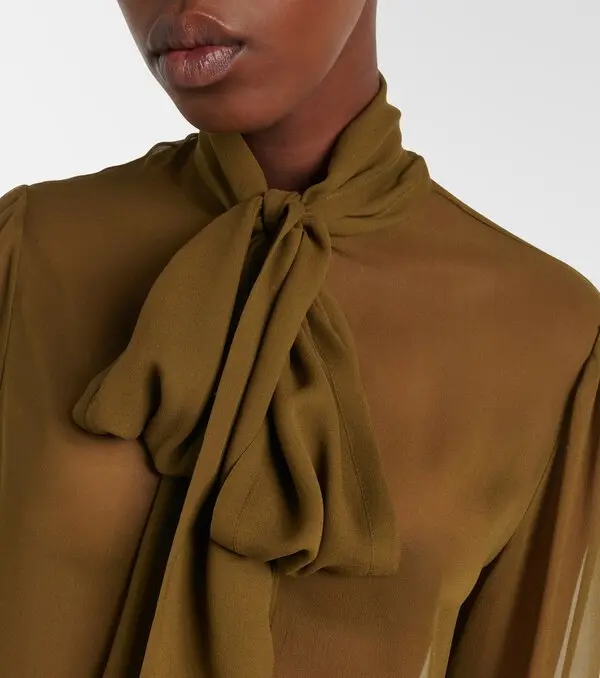 Saint Laurent Tie-neck Silk Blouse - Green