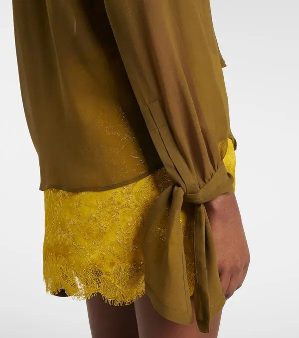 Saint Laurent Tie-neck Silk Blouse - Green