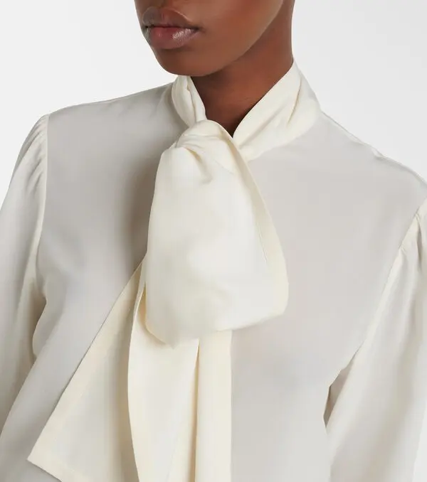 Saint Laurent Tie-neck Silk Blouse In Craie - White