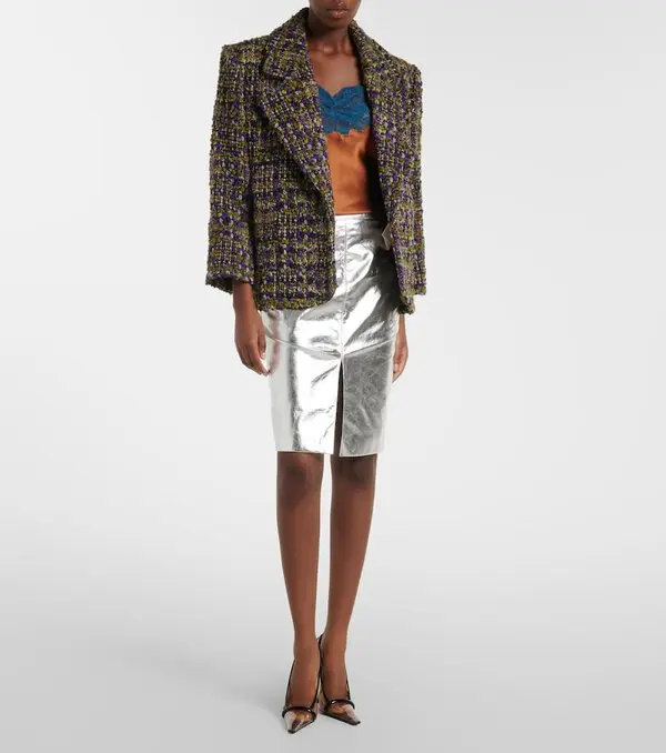 Saint Laurent Metallic Leather Pencil Skirt