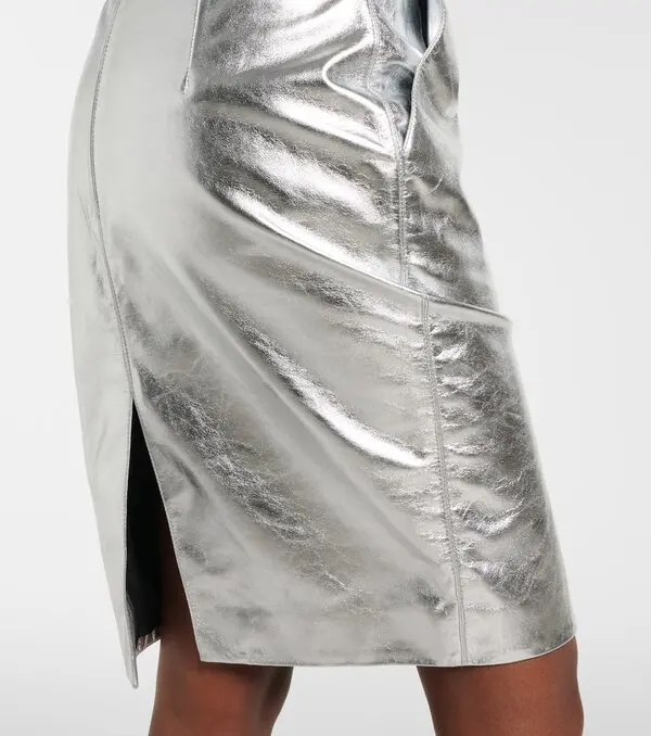Saint Laurent Metallic Leather Pencil Skirt