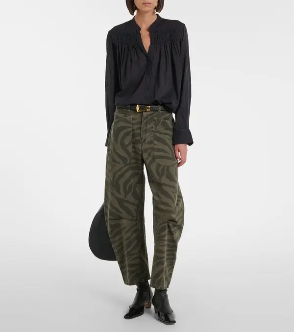 NILI LOTAN Shon Cropped Barrel-leg Jeans