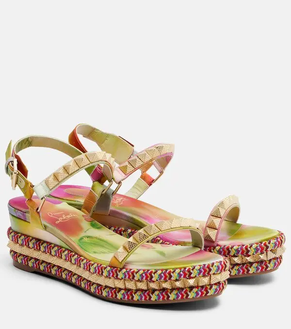 CHRISTIAN LOUBOUTIN Pyraclou Floral Studded Espadrille Wedges - Multicoloured