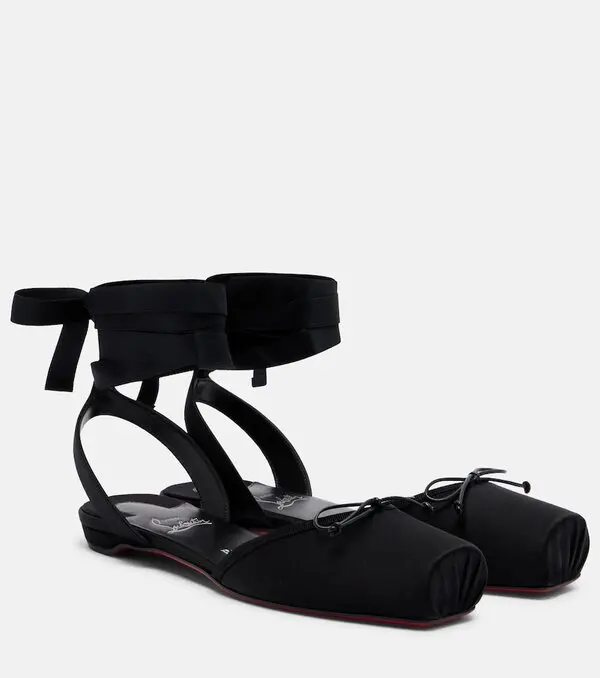 CHRISTIAN LOUBOUTIN Cassia Satin Flats - Black