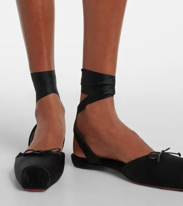 CHRISTIAN LOUBOUTIN Cassia Satin Flats - Black