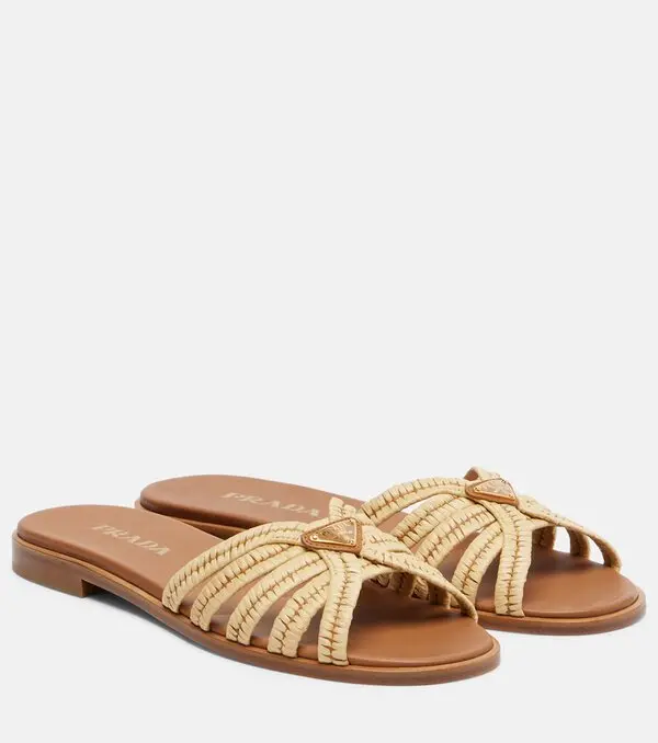 Prada Raffia-effect Slides - Beige