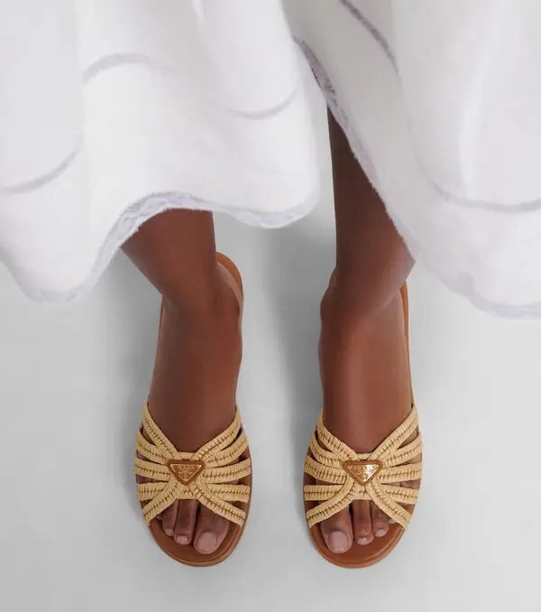 Prada Raffia-effect Slides