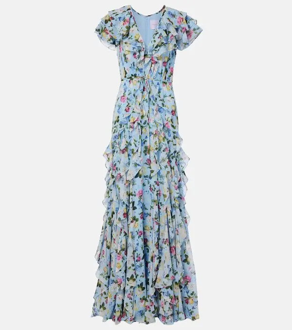 Carolina Herrera Ruffled Silk Gown - Blue