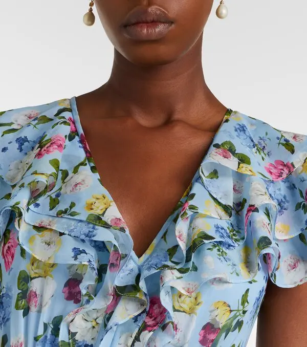 Carolina Herrera Ruffled Silk Gown - Blue